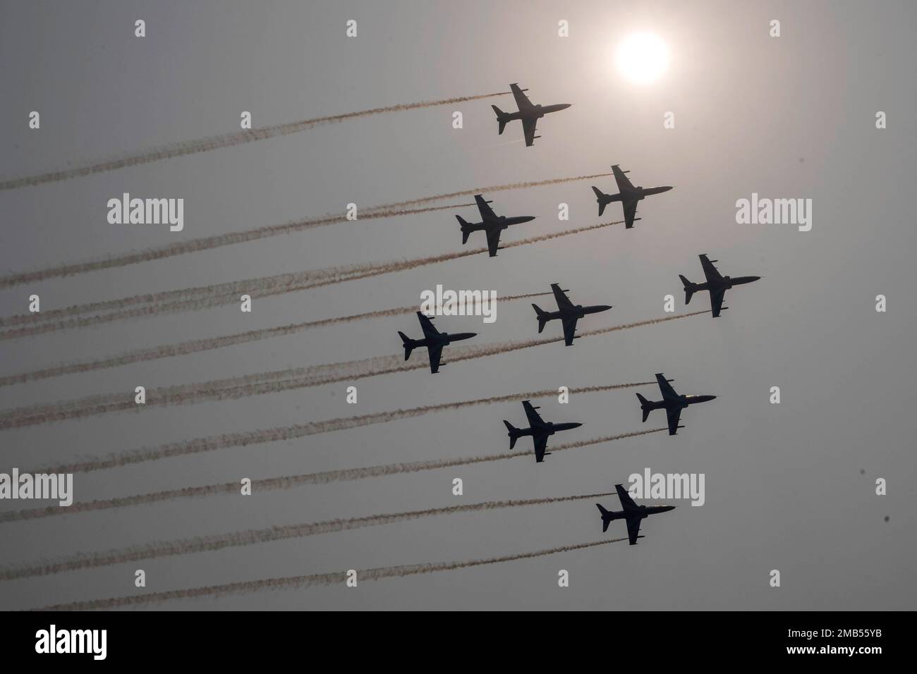 Indian Air Force's Surya Kiran aircrafts fly in formation during an ...