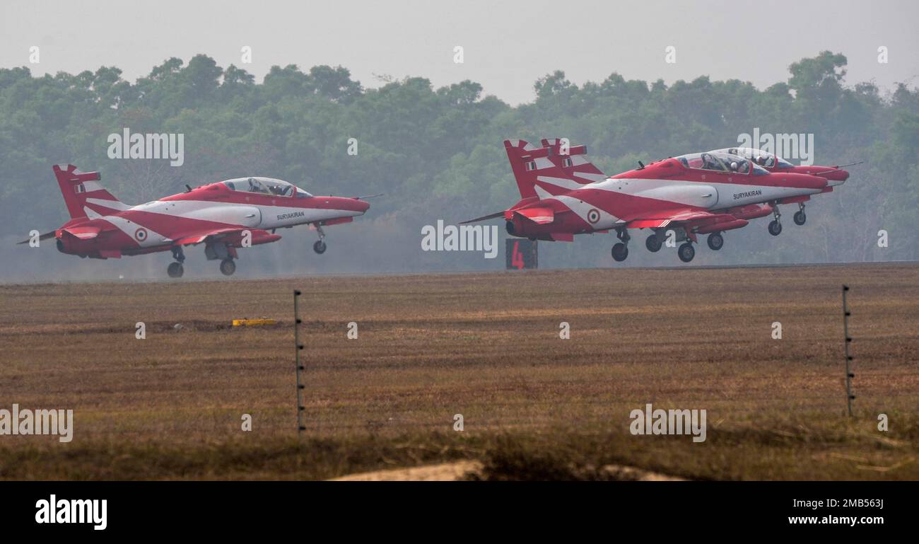 Indian Air Force's Surya Kiran aircrafts perform during an aerobatic ...