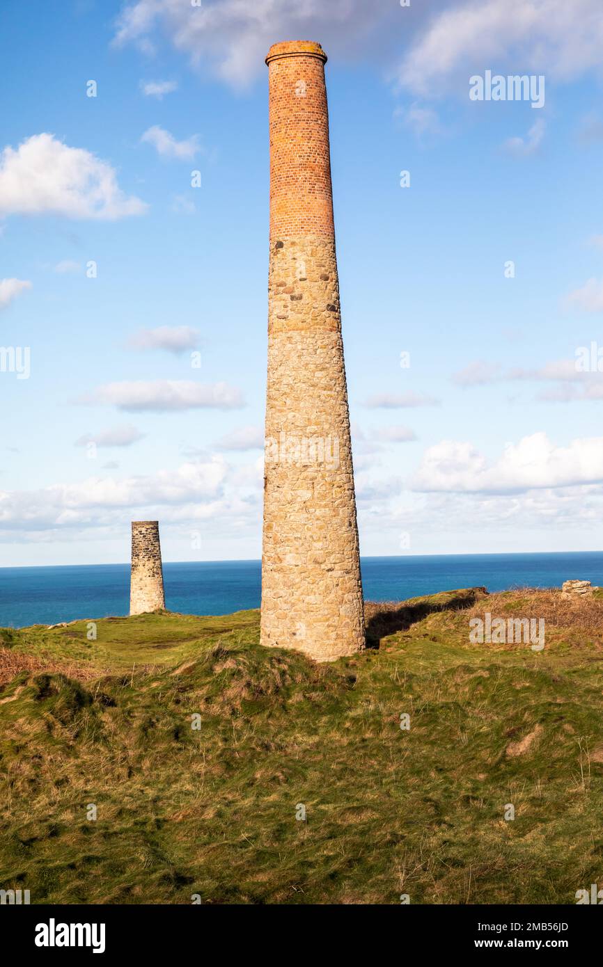 Blue sky over a Chimney at Levant Mine in Cornwall Stock Photo - Alamy