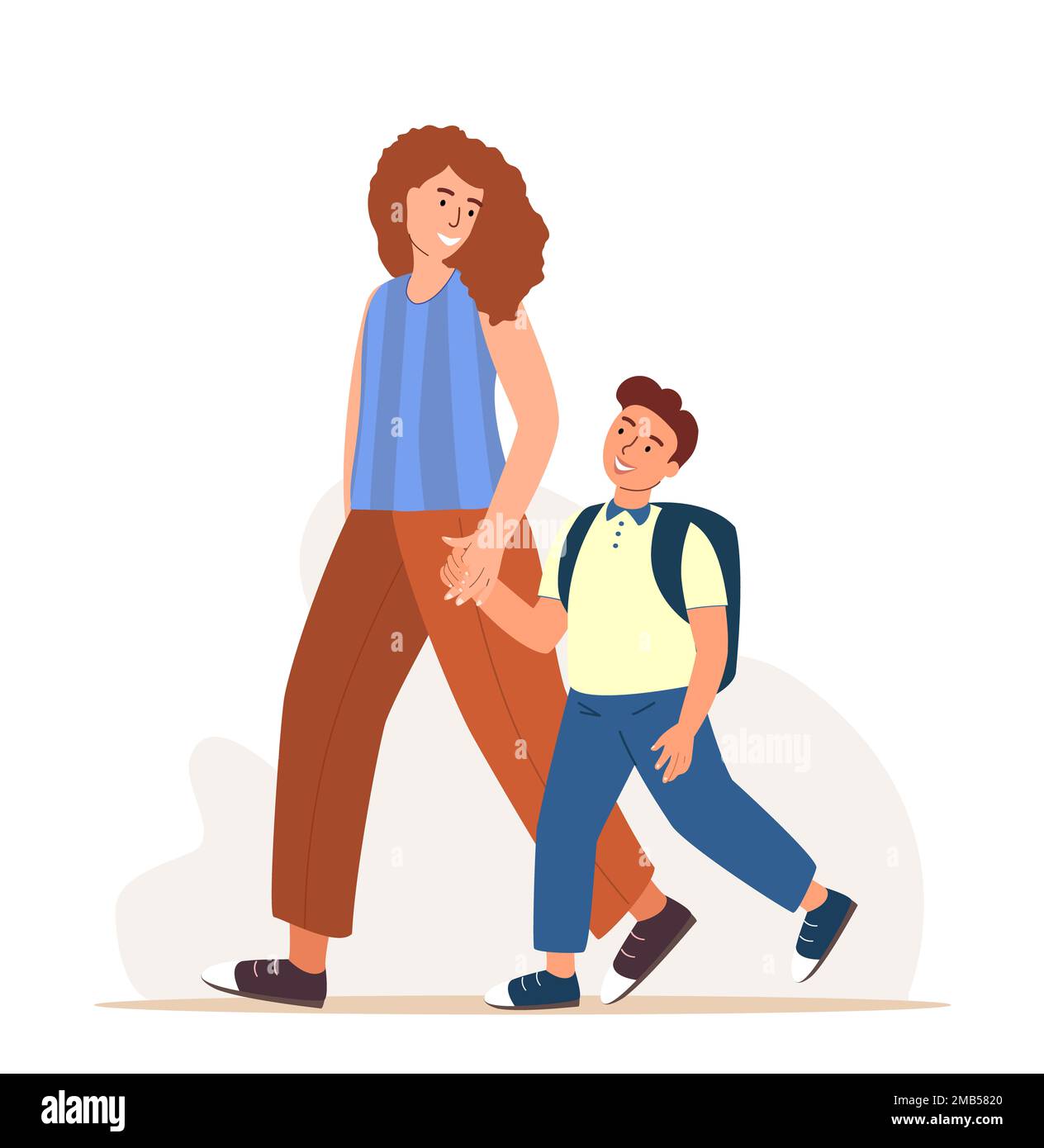 Kid Walking To School With Parent