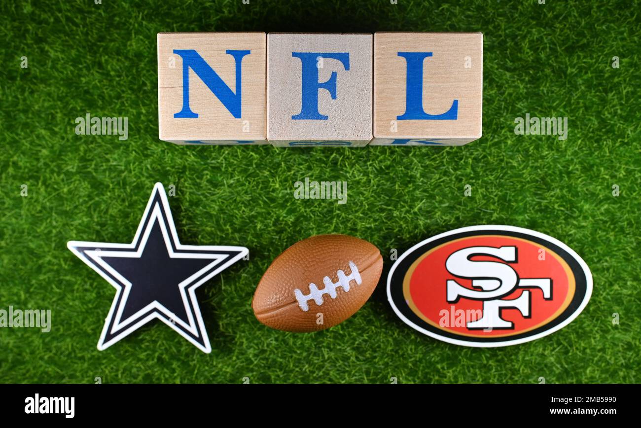 January 20, 2023, New York, USA. Emblems of football clubs ...