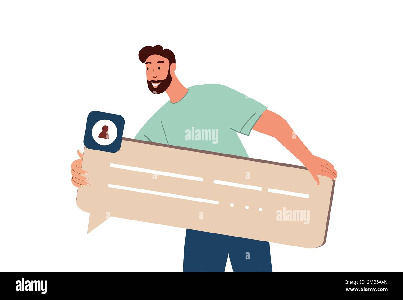 Web Designer Man holding big text conversation sign for online ...