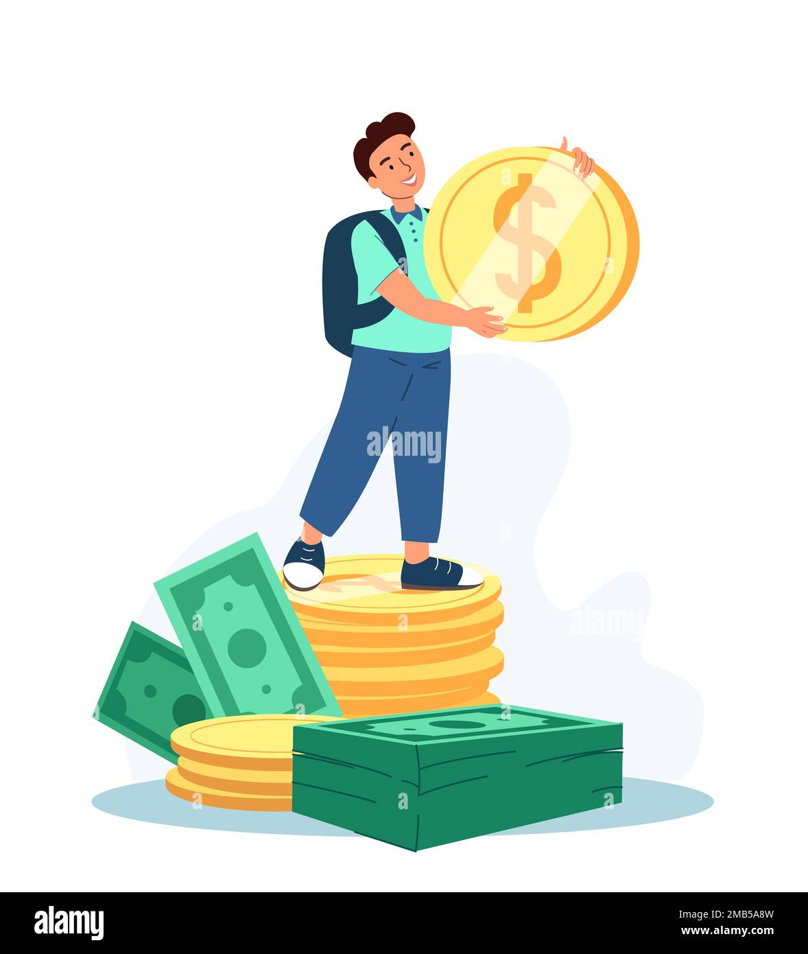 Savings or Loan for Education. Tiny Student Male Character with ...