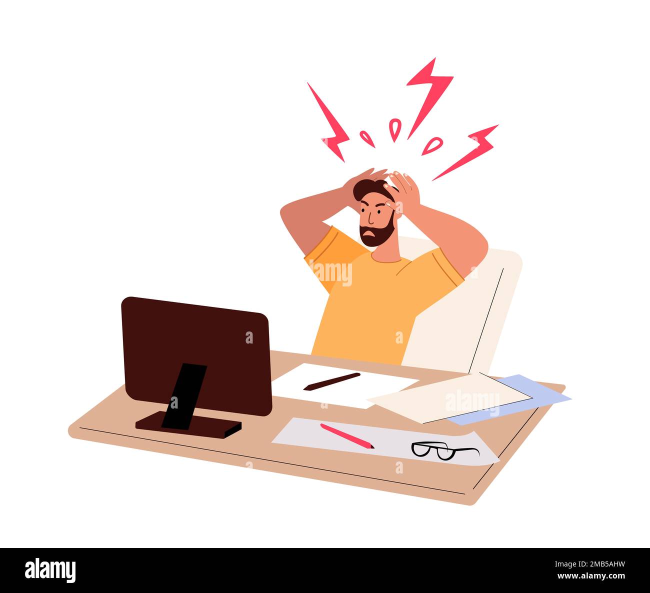 Tired Nervous Angry overworked employee at workplace.Exhausted fatigue ... Tired Nervous Angry overworked employee at workplace.Exhausted fatigue ...