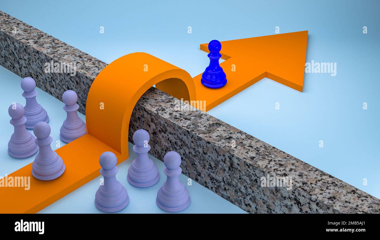 A blue chess piece manages to cross the barrier through a way and ...