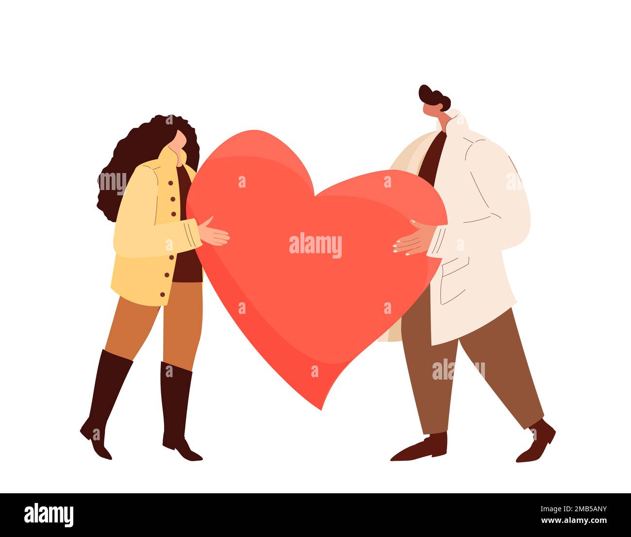 Loving Couple Man and Woman Holding Huge Heart. Happy Valentine Day ...