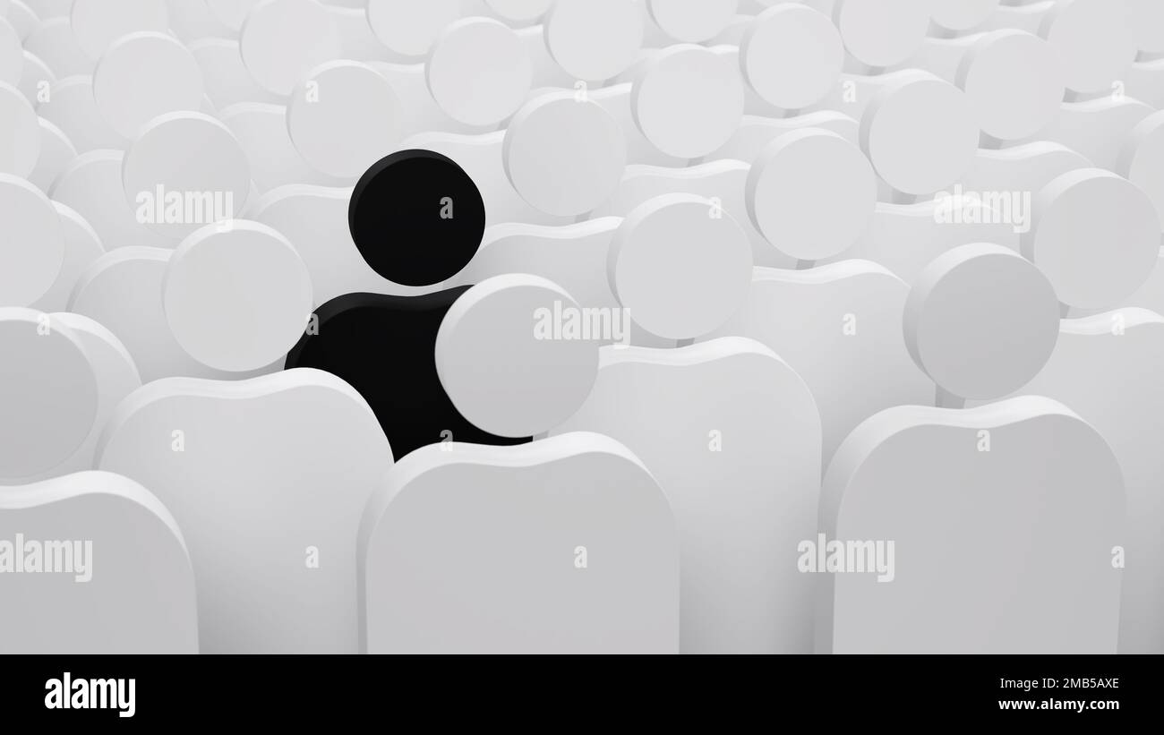 One painted individual among group of people figures. Different ...