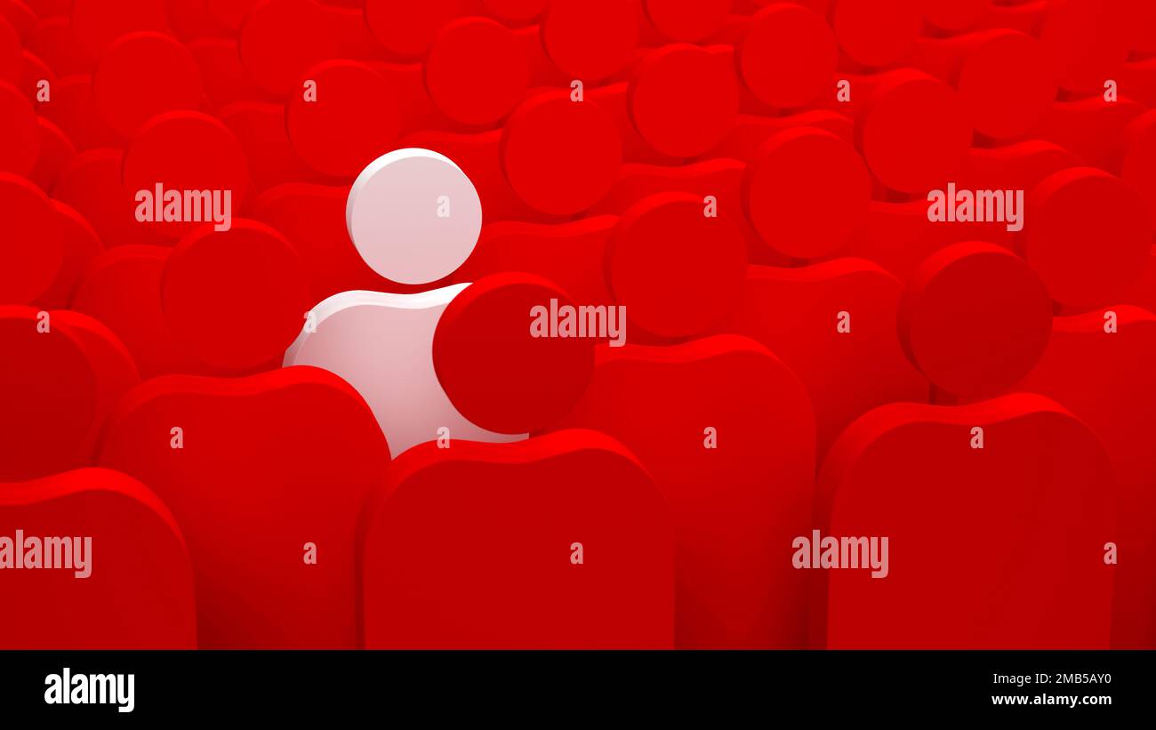 One painted individual among group of people figures. Different ...