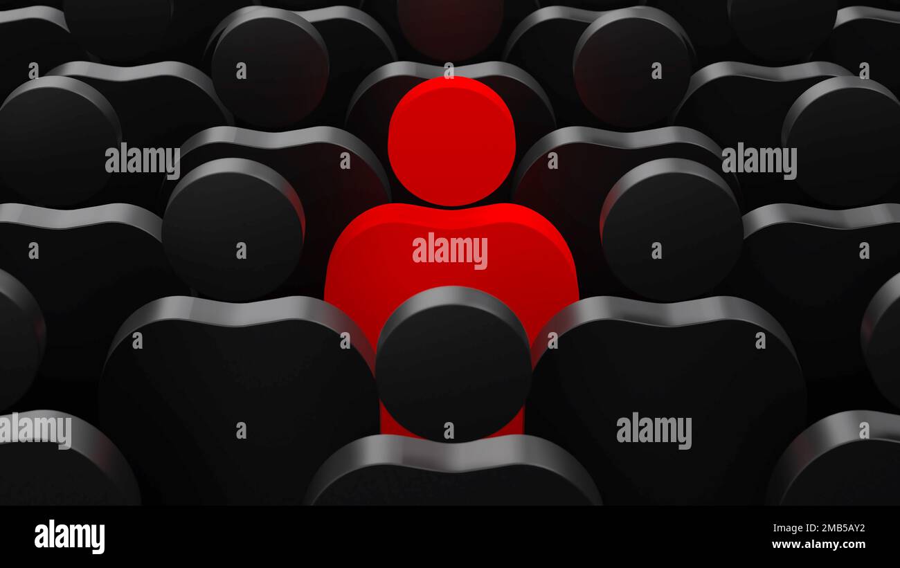 One painted individual among group of people figures. Different ...