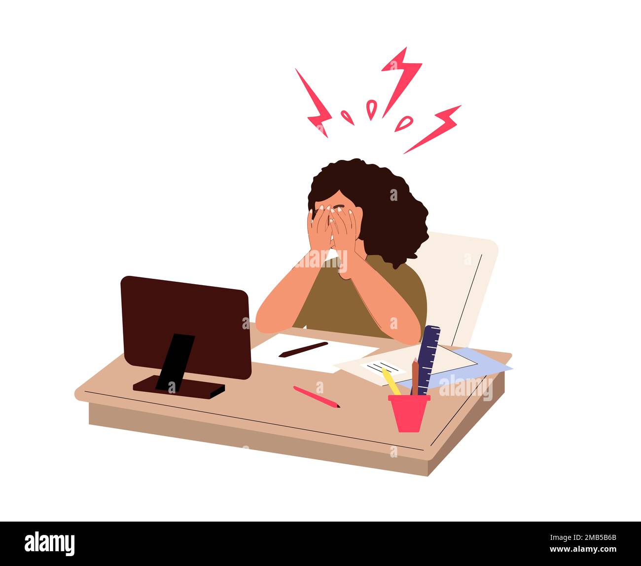 Tired Nervous Angry overworked employee at workplace.Exhausted fatigue ... Tired Nervous Angry overworked employee at workplace.Exhausted fatigue ...