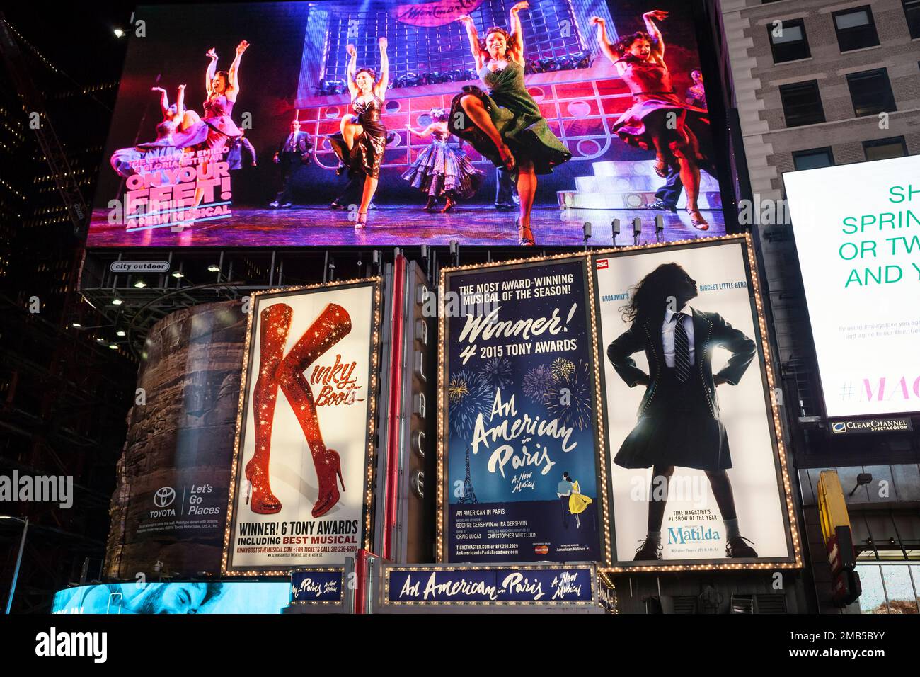 Night view of Times Square theater neon signs, New York Stock Photo - Alamy