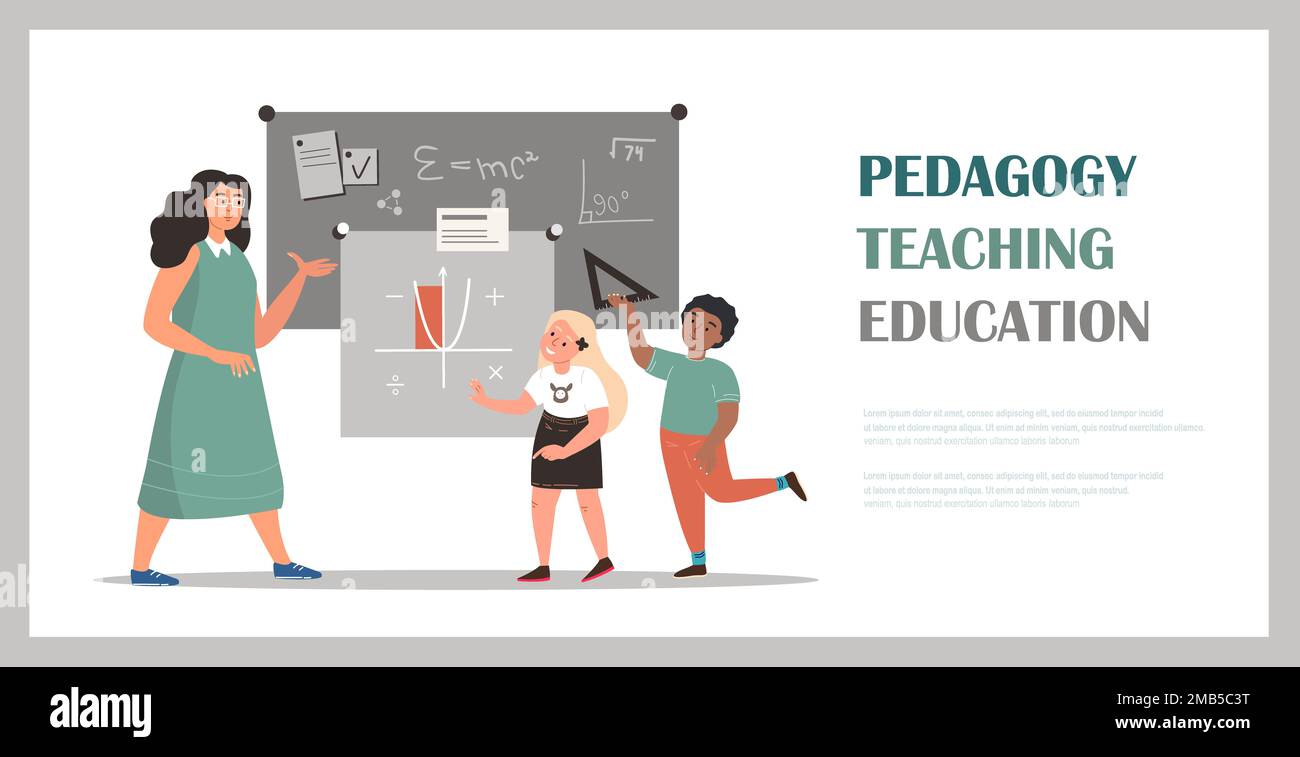 Secondary Education Landing Page Template.Young teacher explain Kids ...
