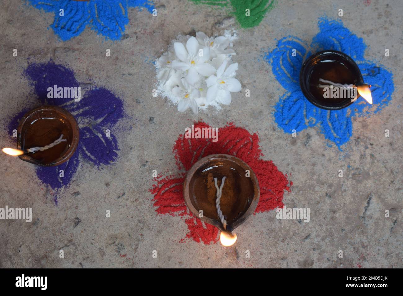 Rangoli Diwali lamp decoration Stock Photo - Alamy