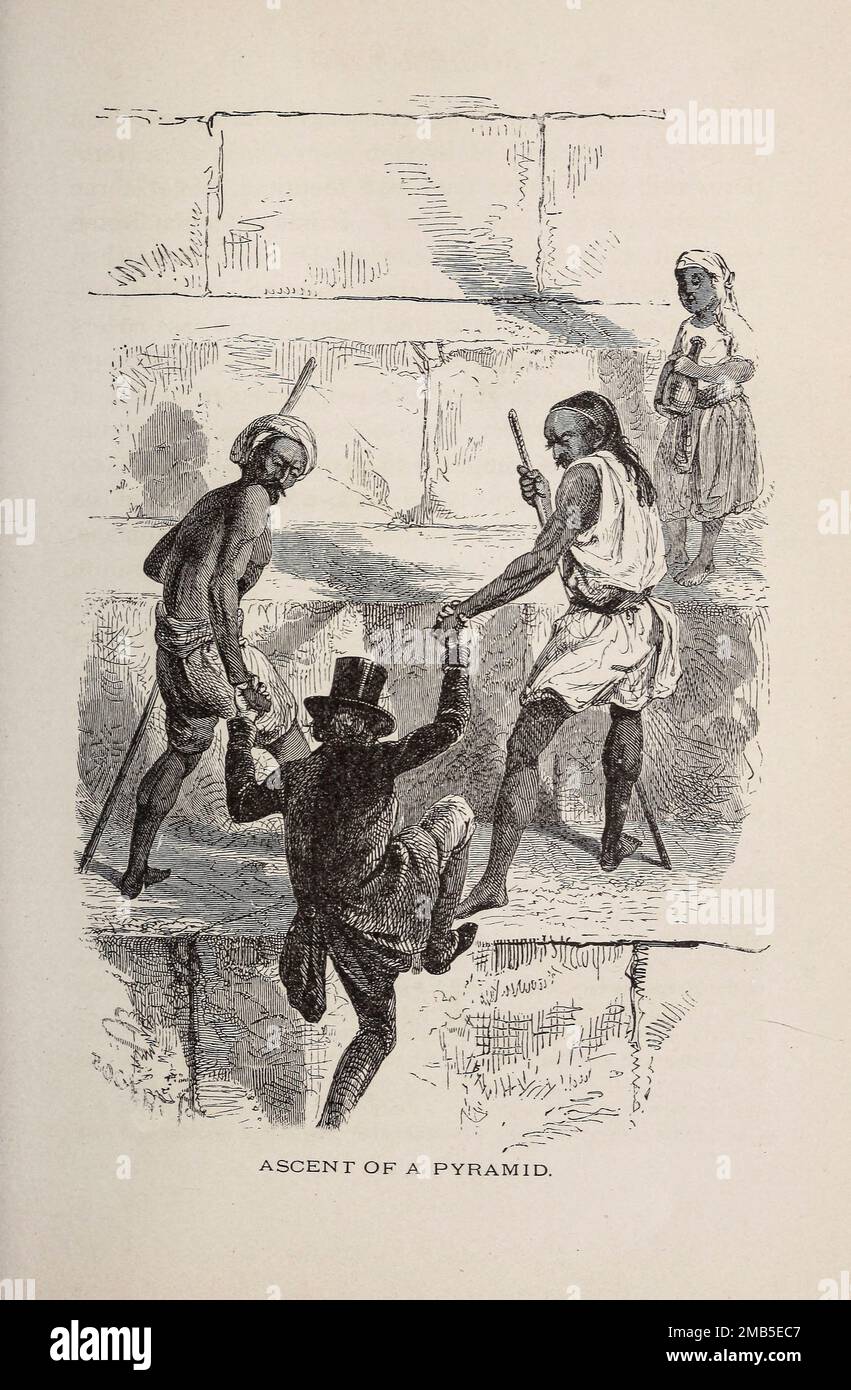 Ascent of the Pyramid engraving from the book ' Through Bible lands ...