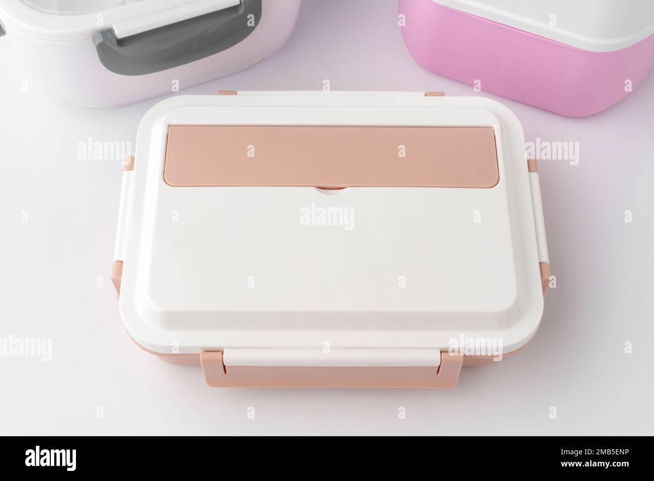 Close up of food containers isolated on white background Stock Photo ...