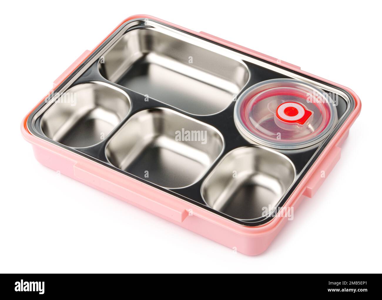 Empty lunch box with metal compartments isolated on white background ...