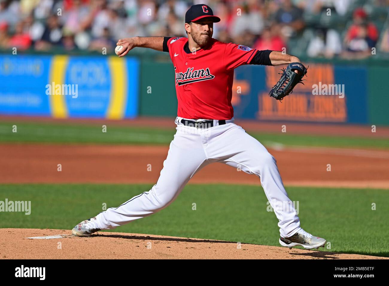 Cleveland Guardians starting pitcher Aaron Civale delivers in the first ...
