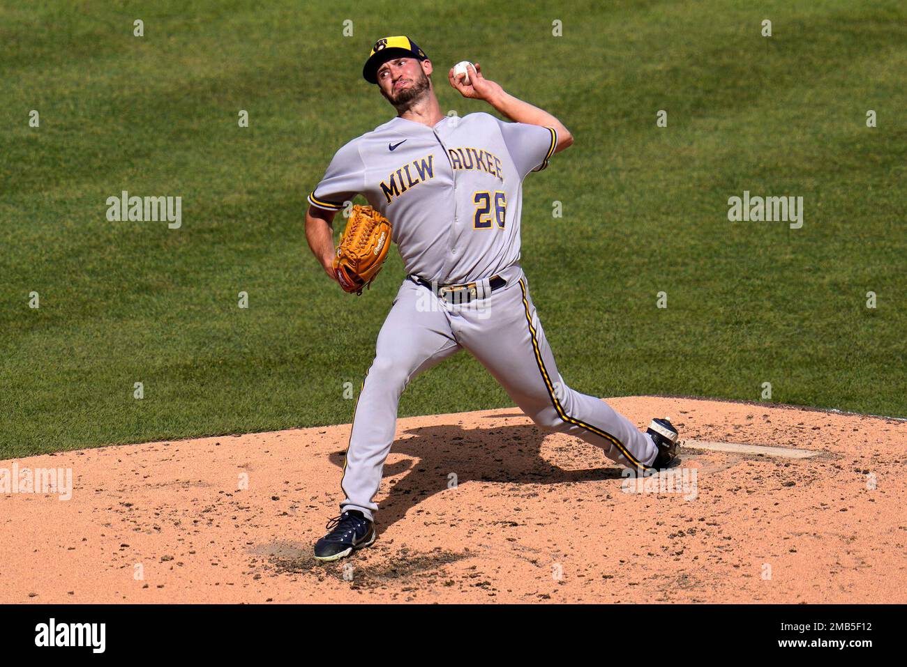 Milwaukee Brewers starting pitcher Aaron Ashby delivers during the ...