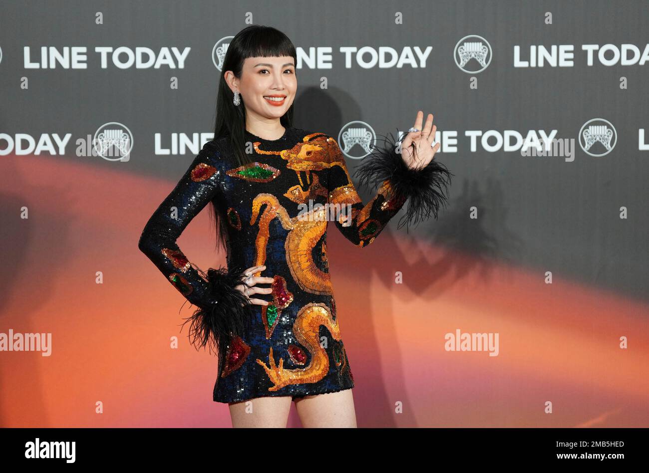 Taiwanese singer Waa Wei poses for a photo as she arrives for the 33th Golden Melody Awards in ...
