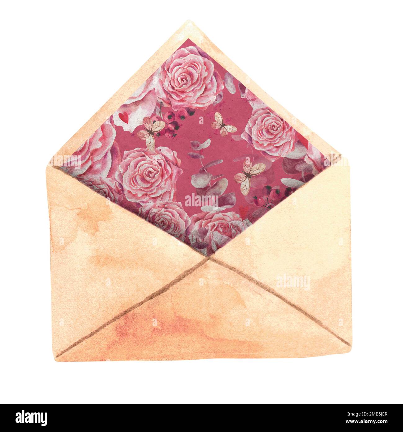 Envelope with roses on a white background. watercolor illustration ...