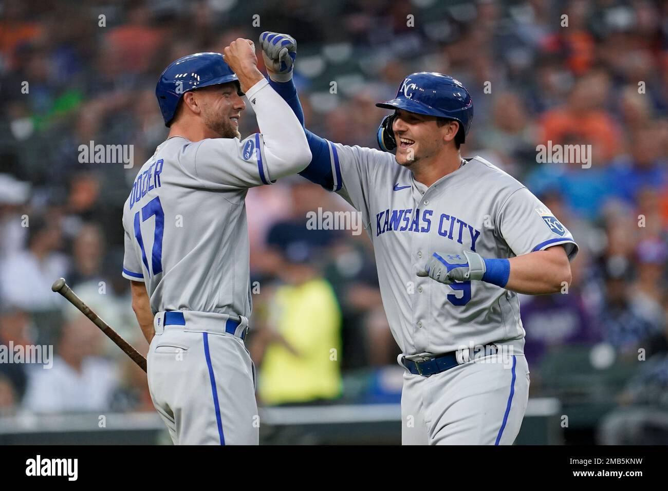 Kansas City Royals' Vinnie Pasquantino (9) celebrates his home run with ...