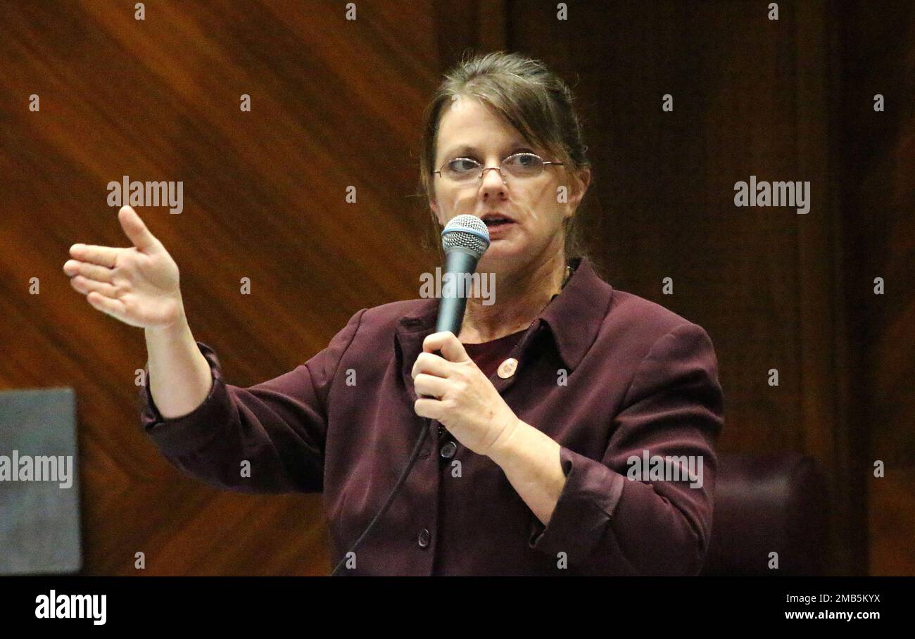 FILE - State Rep. Kelly Townsend, R-Mesa, speaks at the Arizona Capitol ...