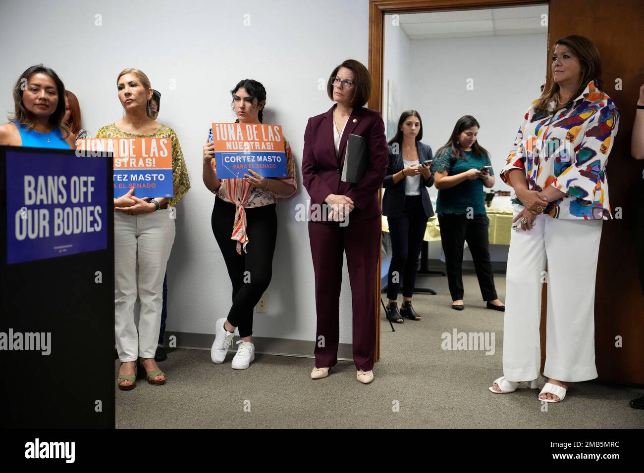 U.S. Sen. Catherine Cortez Masto, D-Nev., center, listens during an ...