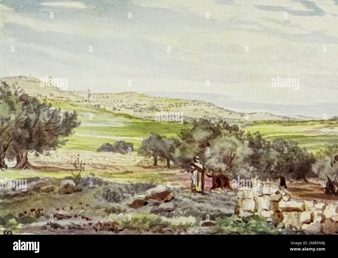 Bethlehem from the Sheepfold, Field of Boaz The town is shown on a hill ...