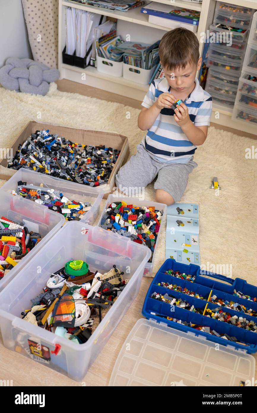 Boy playing with lego top view hi-res stock photography and images - Alamy