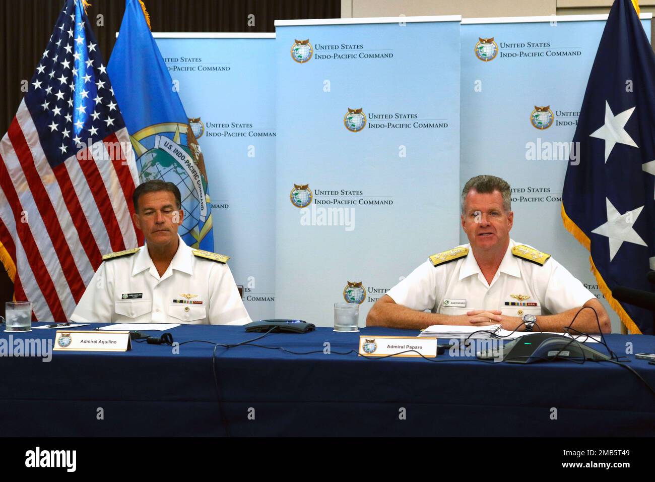 Adm. Sam Paparo, U.S. Pacific Fleet commander, right, and Adm. John ...