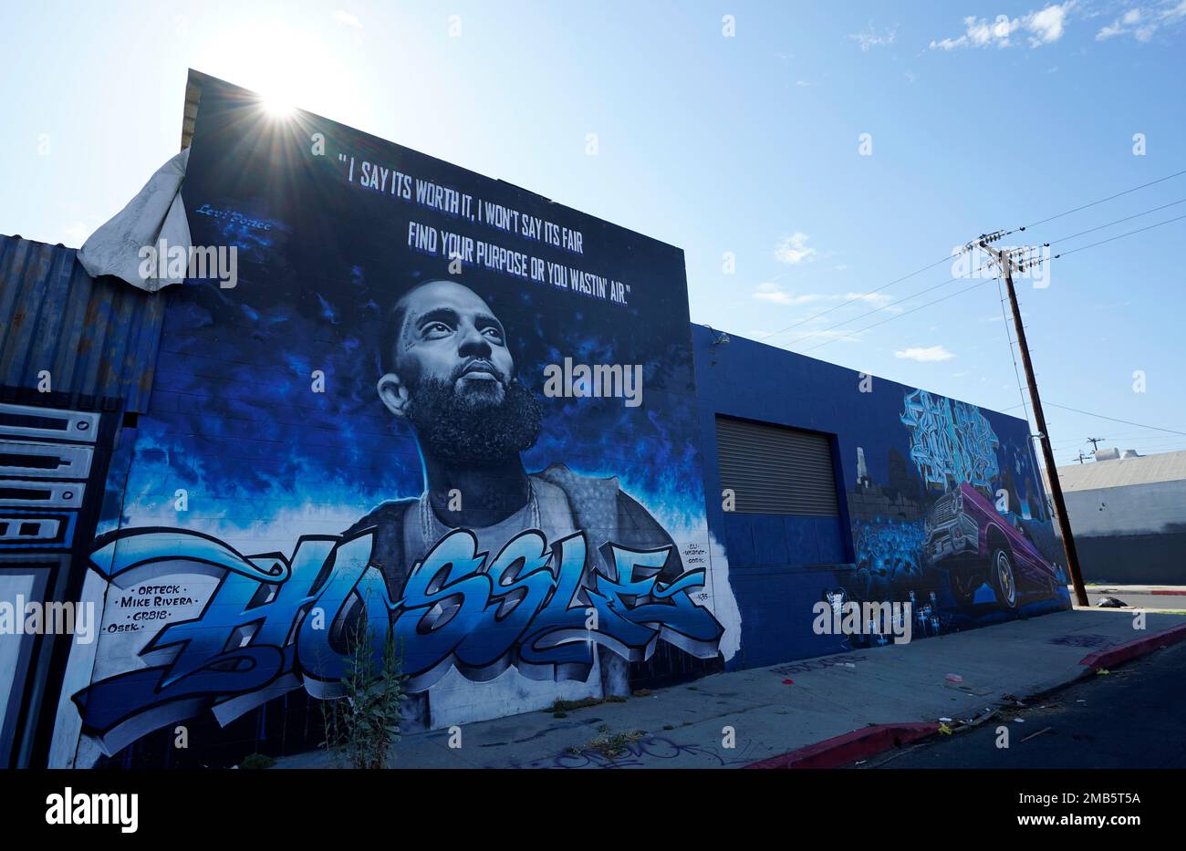 A street mural of the late rapper Nipsey Hussle is pictured, Thursday ...