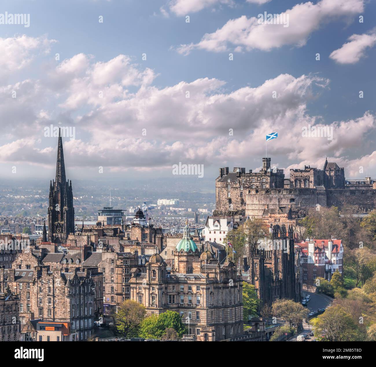 Panorama with Edinburgh Castle seen from Calton Hill, Scotland, UK ...
