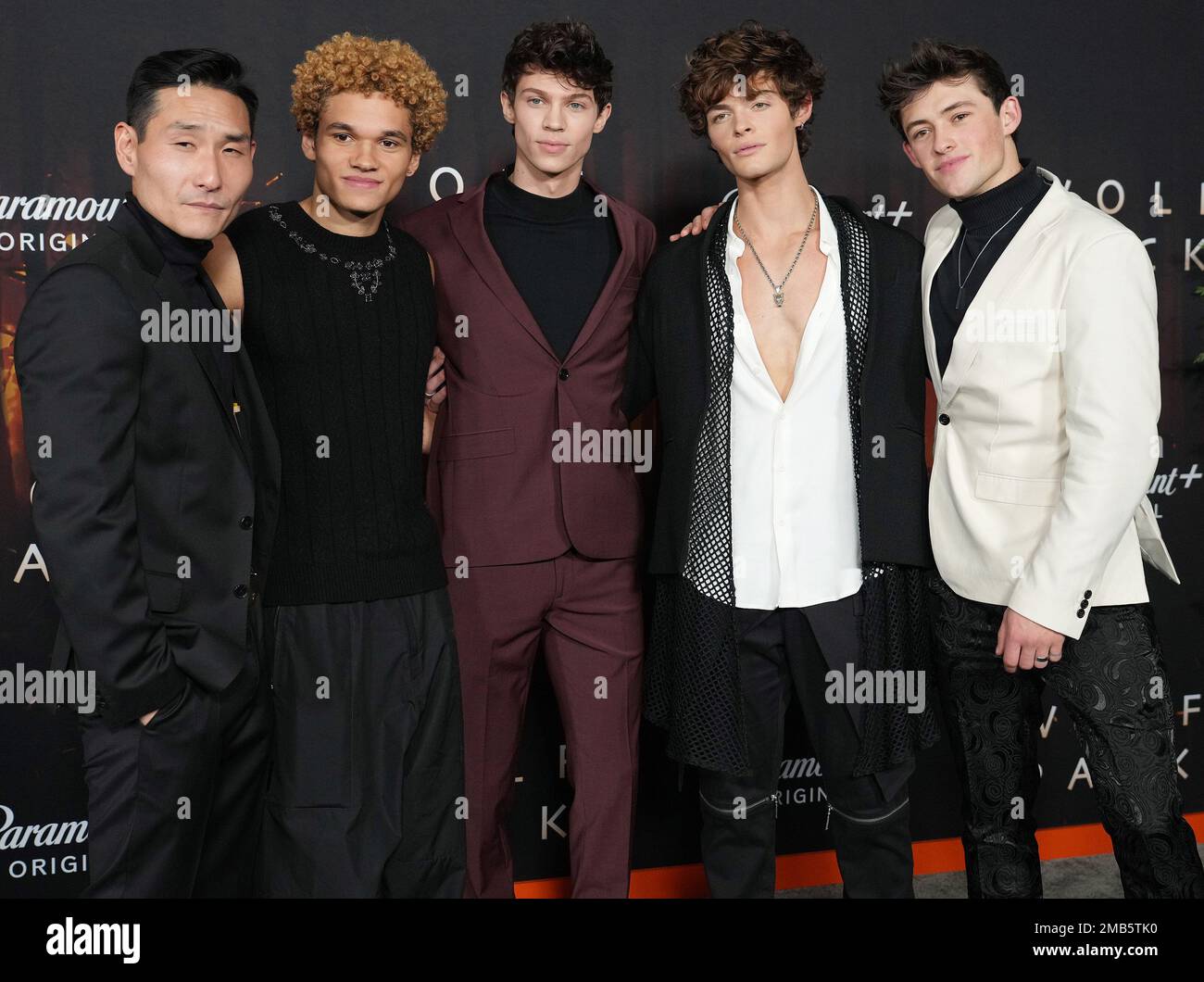 Los Angeles, USA. 19th Jan, 2023. (L-R) WOLF PACK Cast - Lanny Joon ...