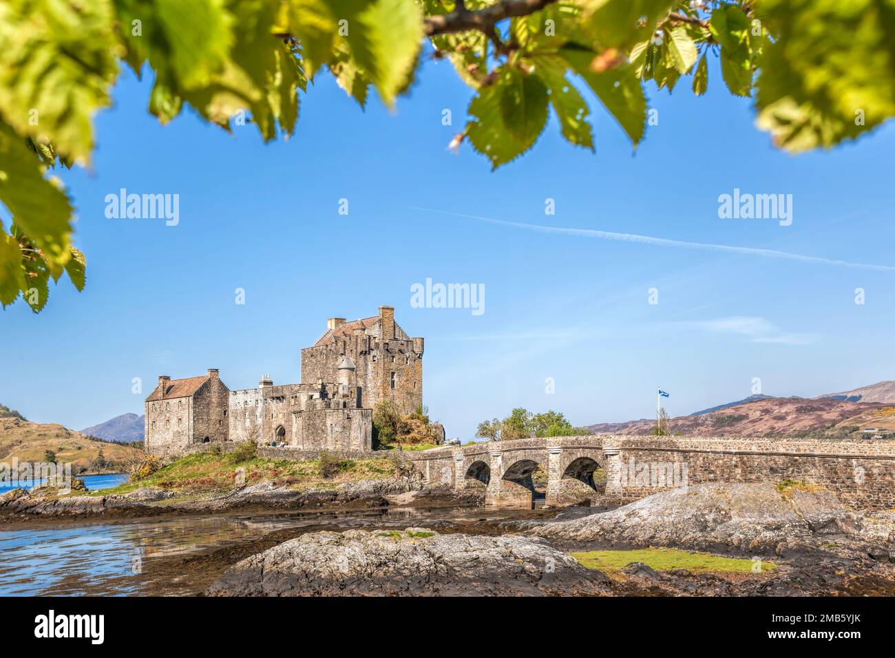 Spring trees against Eilean Donan Castle at Kyle of Lochalsh in the ...