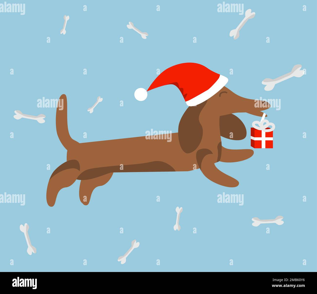 New Year and Christmas greeting card with dachshund in Santa hat Stock ...