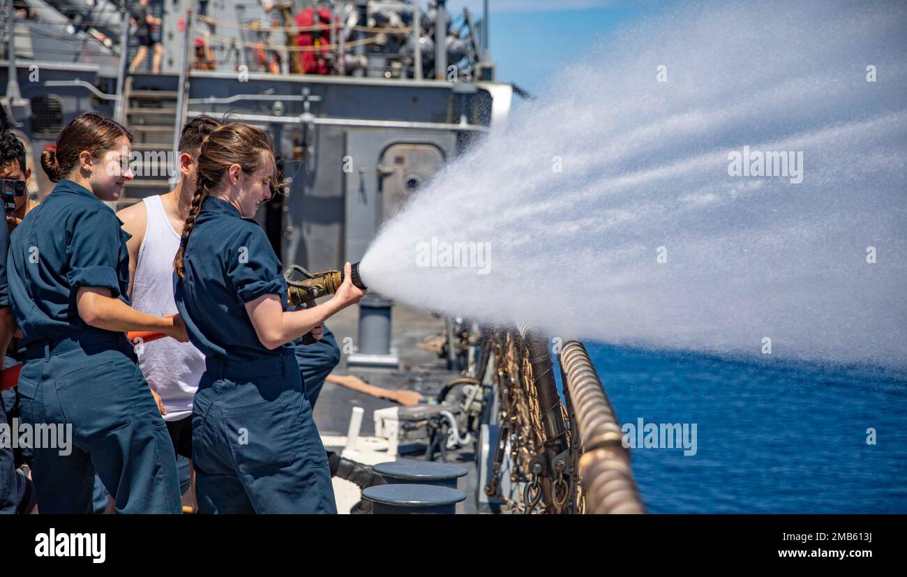 220612-N-KY668-1023 MEDITERRANEAN SEA (June 12, 2022) Midshipmen participate in “Damage Control ...