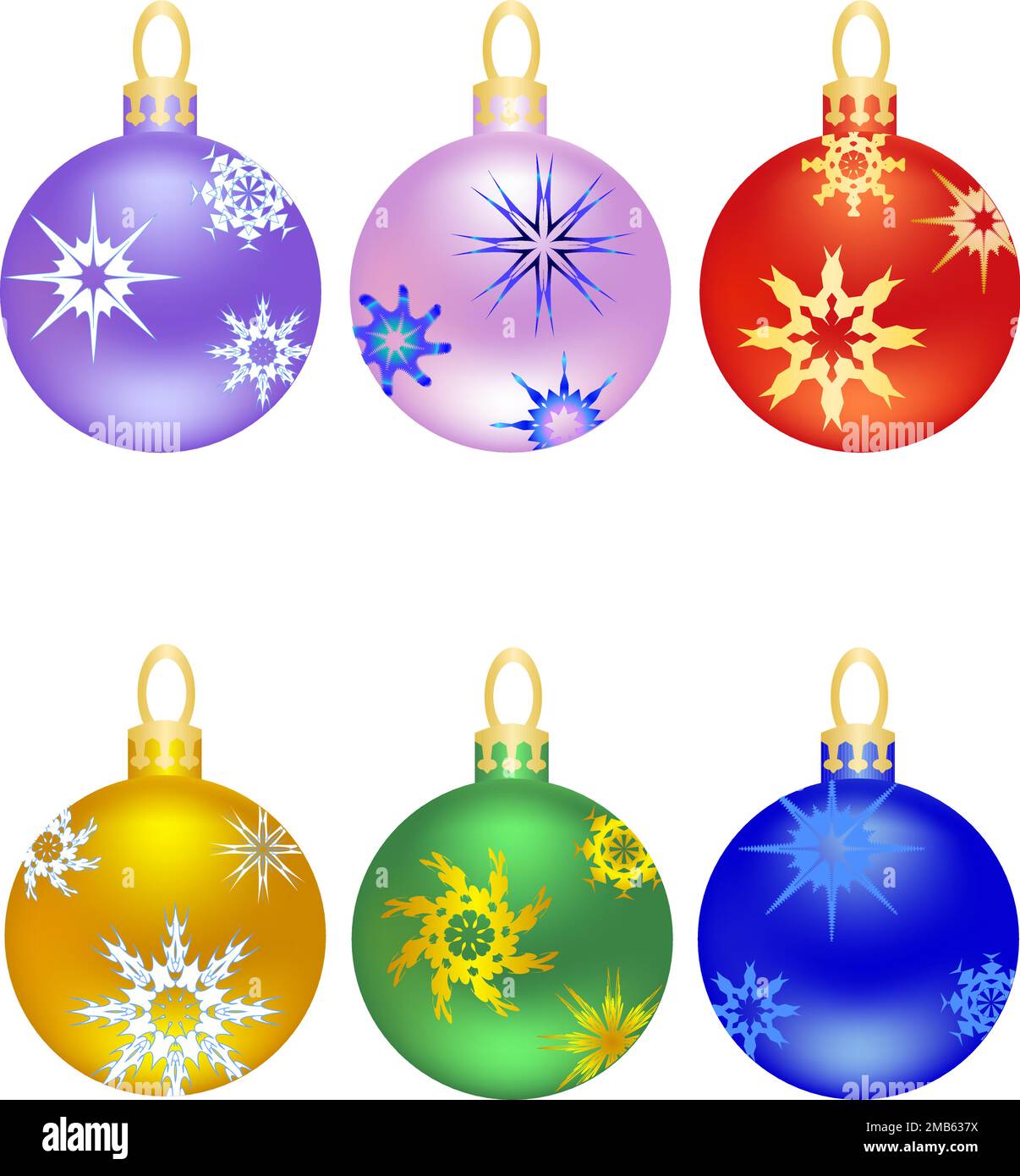 Set of photo realistic christmas balls decorated with snowflakes on a ...