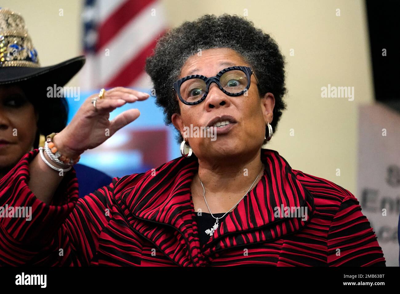 Housing and Urban Development (HUD) Secretary Marcia Fudge speaks during a tour of the Homeless ...