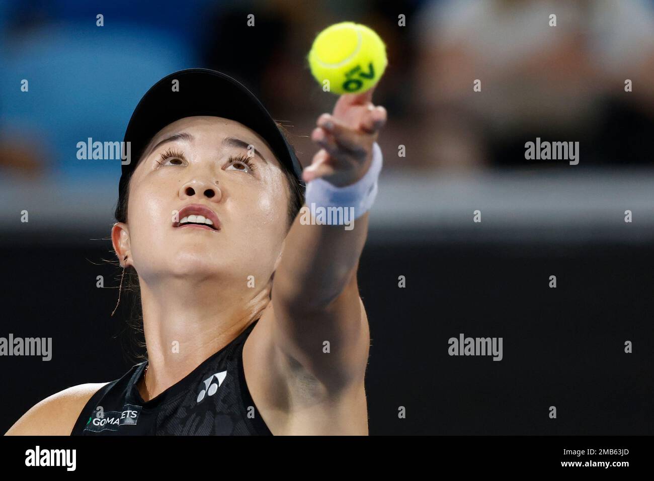 Zhu Lin of China serves to Maria Sakkari of Greece during their third ...