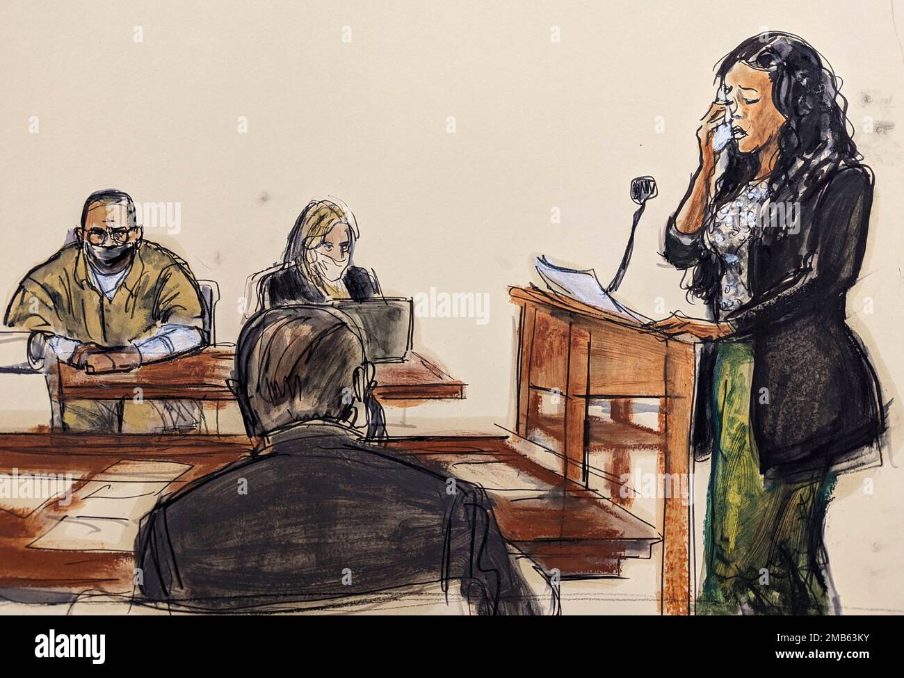 In this courtroom sketch, Kitti Jones, right, speaks during R. Kelly's ...