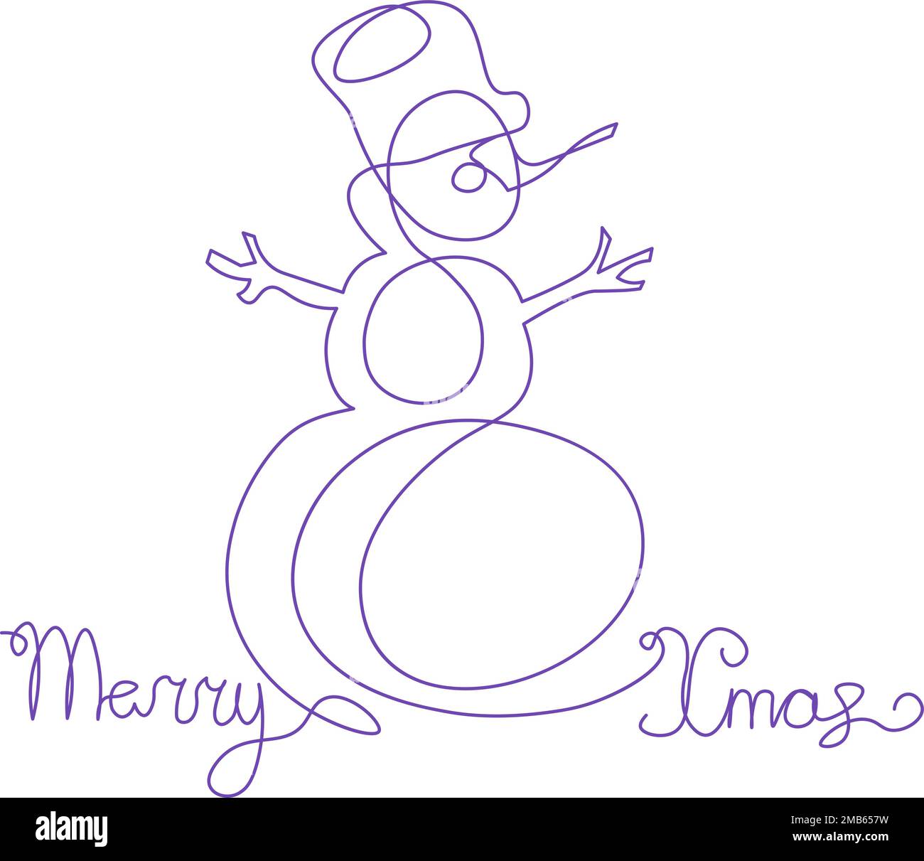 Winter icon with snowman drawing by contour line and lettering Stock ...