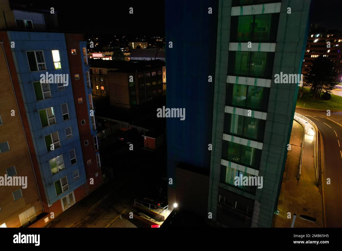 Illuminated View of Luton City of England UK During Night. Aerial View ...