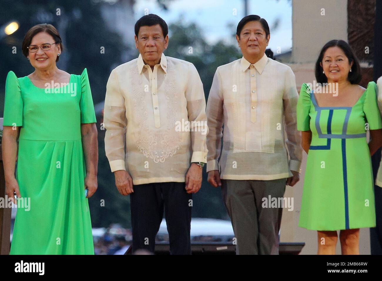 FILE - Outgoing Philippine President Rodrigo Duterte, second from left ...