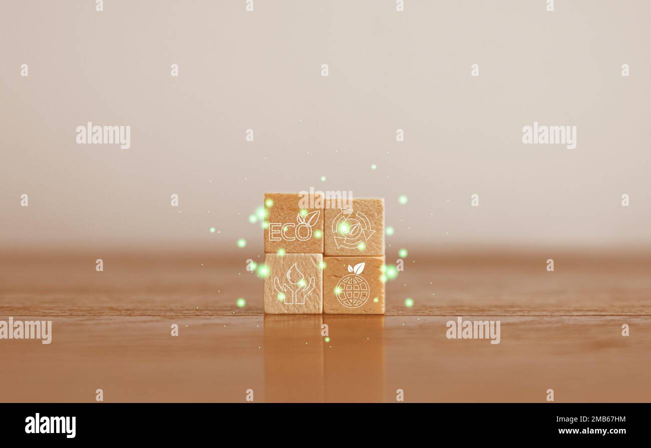 ESG, Environment Social Governance on Wooden block square. Sustainable ...