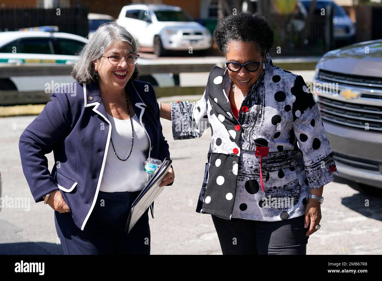 Housing and Urban Development (HUD) Secretary Marcia Fudge, right, and ...
