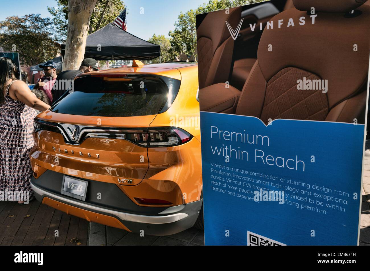 Potential customers, get a first look at the VinFast VF8 electric SUV at the VinFast California ...