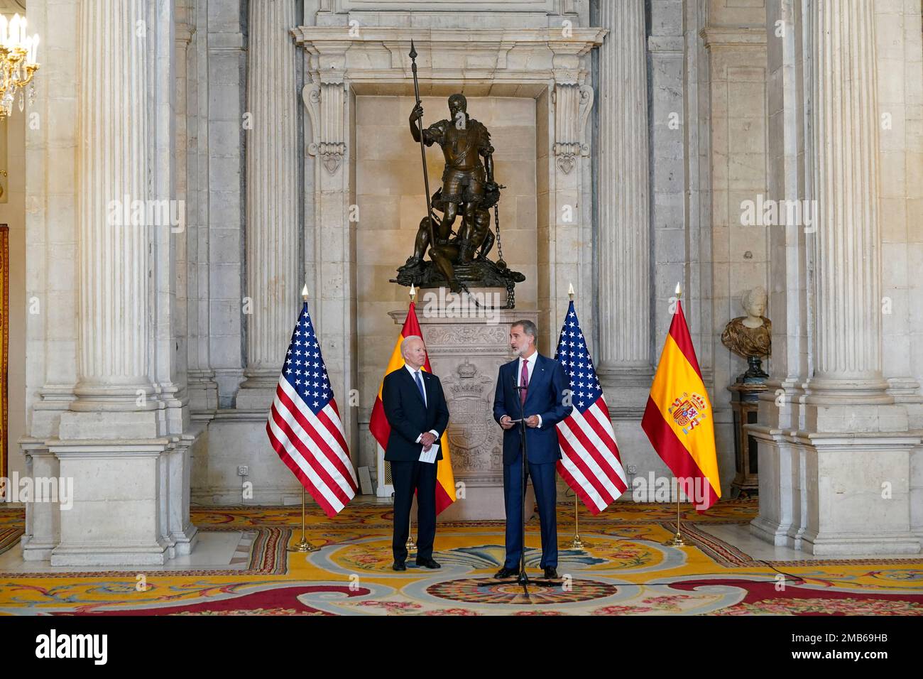 President Joe Biden and Spain's King Felipe VI meet at the Royal Palace ...