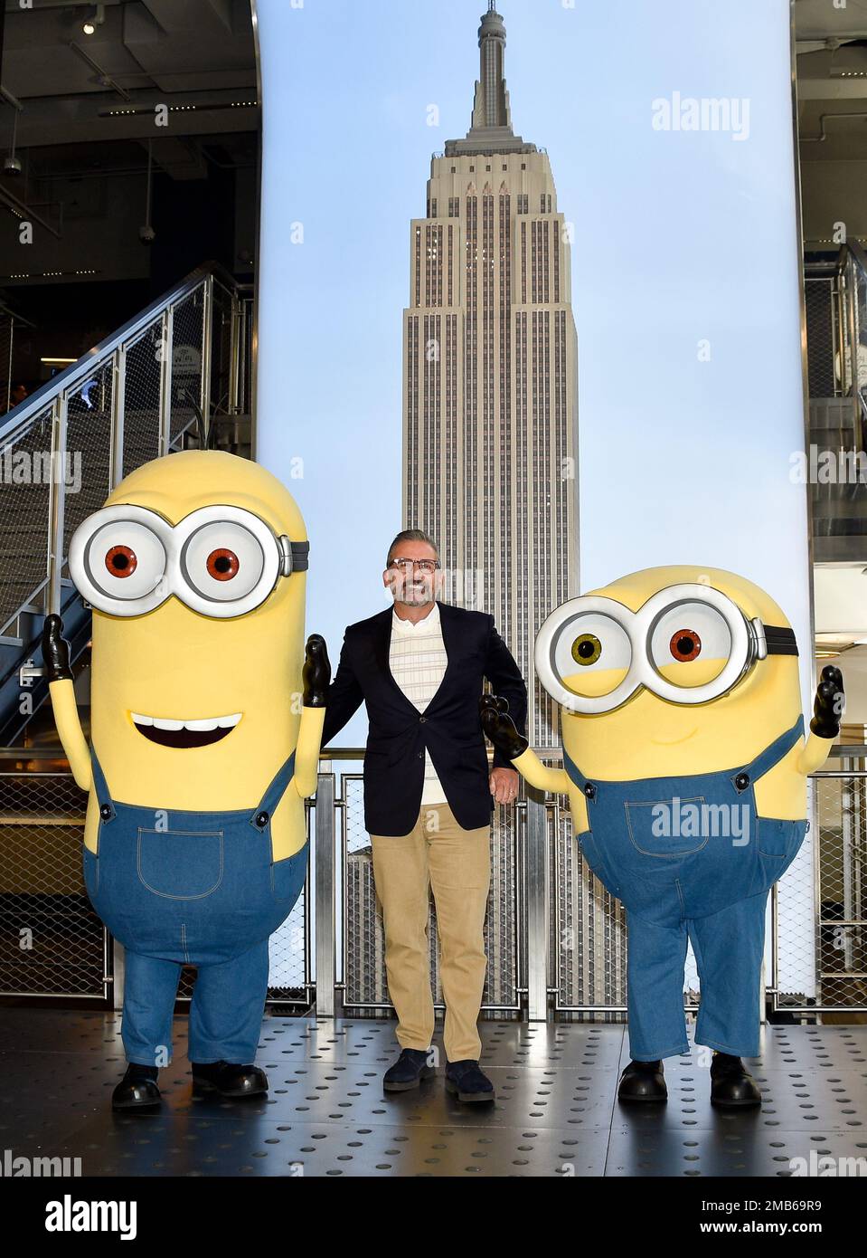 Actor Steve Carell and two Minion characters visit the Empire State ...