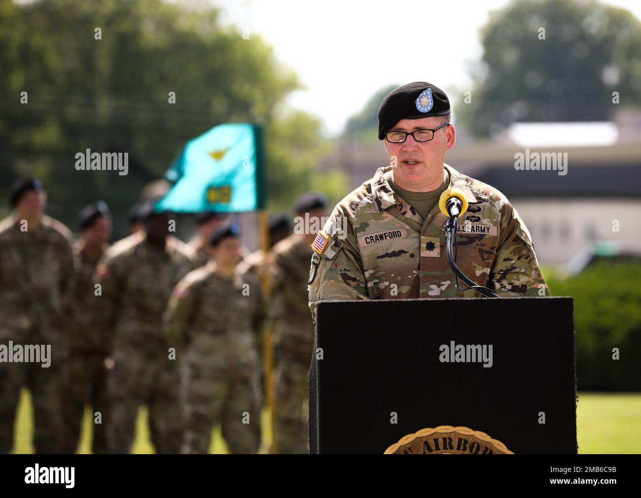 U.S. Army Lt. Col. Matthew Crawford, outgoing commander of Headquarters ...