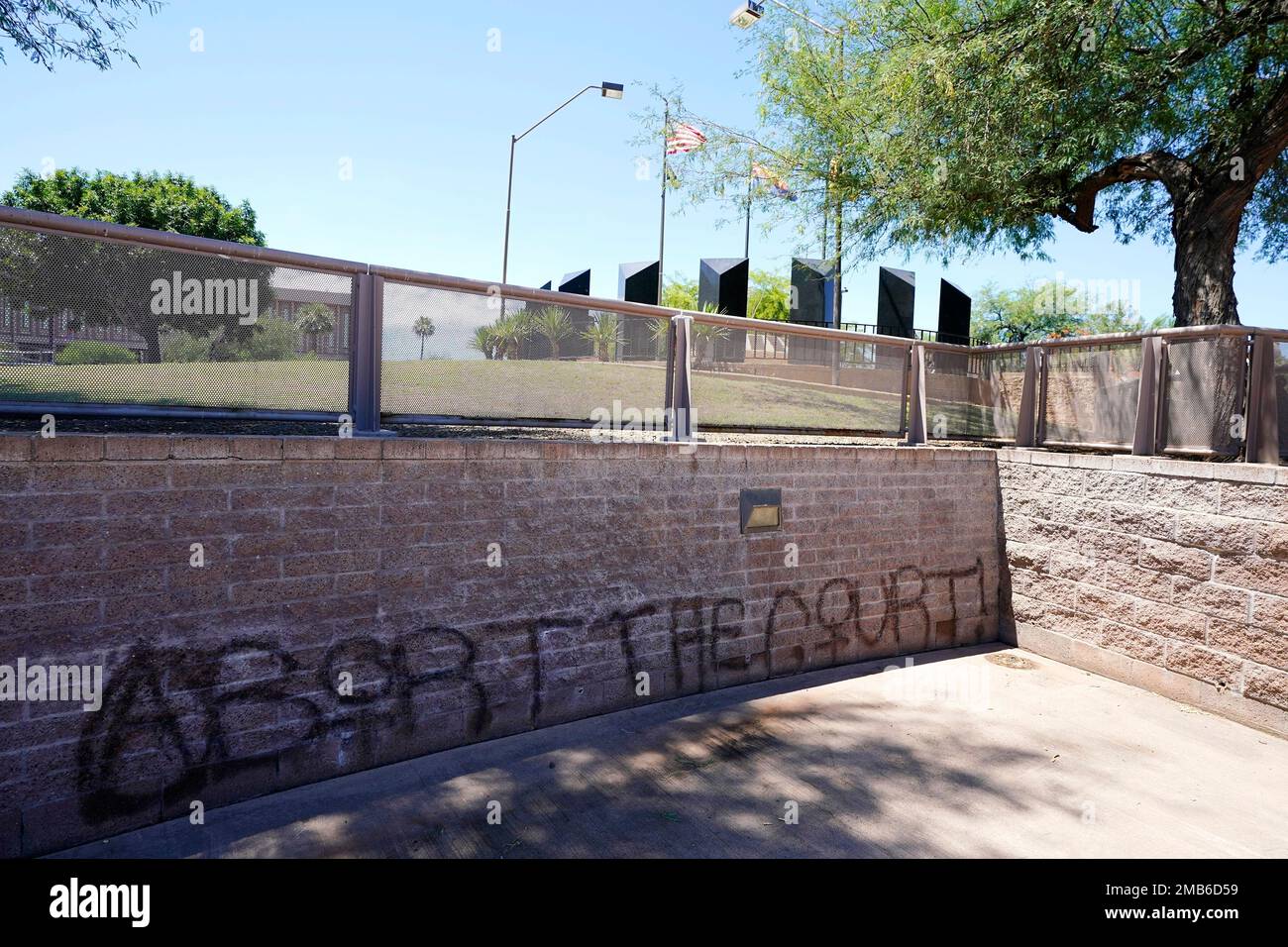 Graffiti sprayed at Wesley Bolin Plaza can be seen after multiple ...